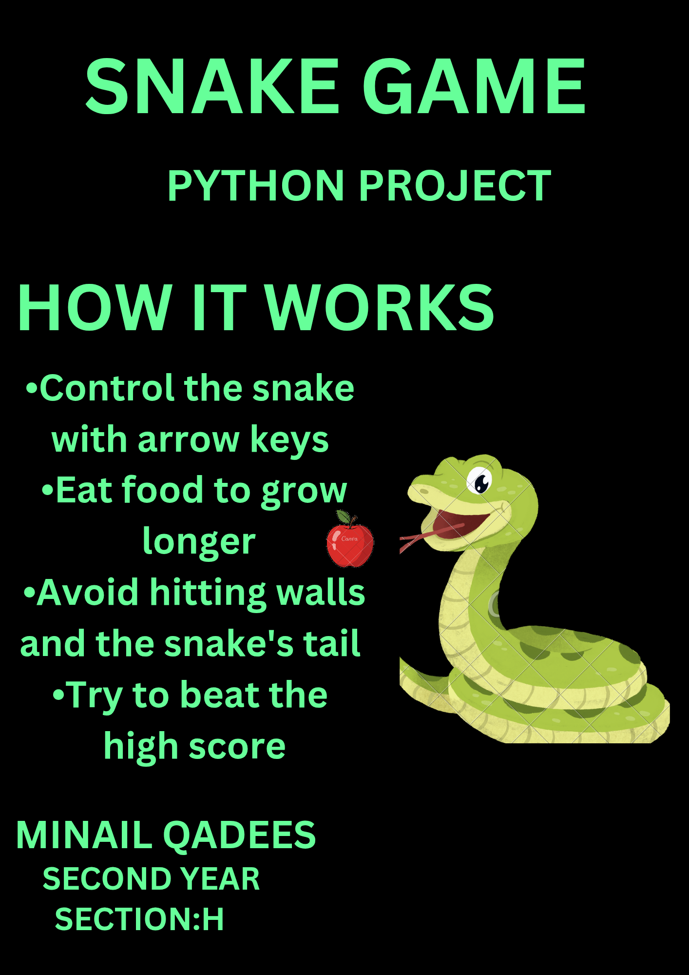 Snake Game Project in Python By Minail Bibi - Project Showcase